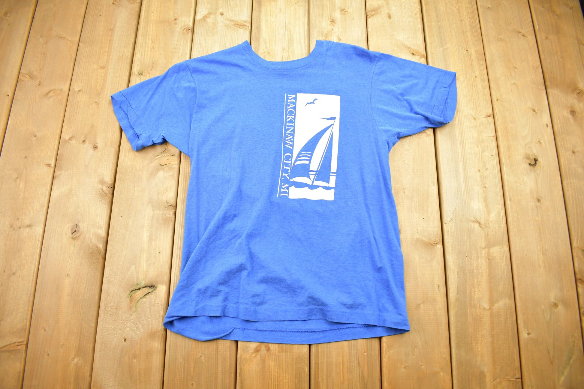 Vintage 1990s Mackinaw City Michigan T Shirt / Sailing Boat Print / Si ...